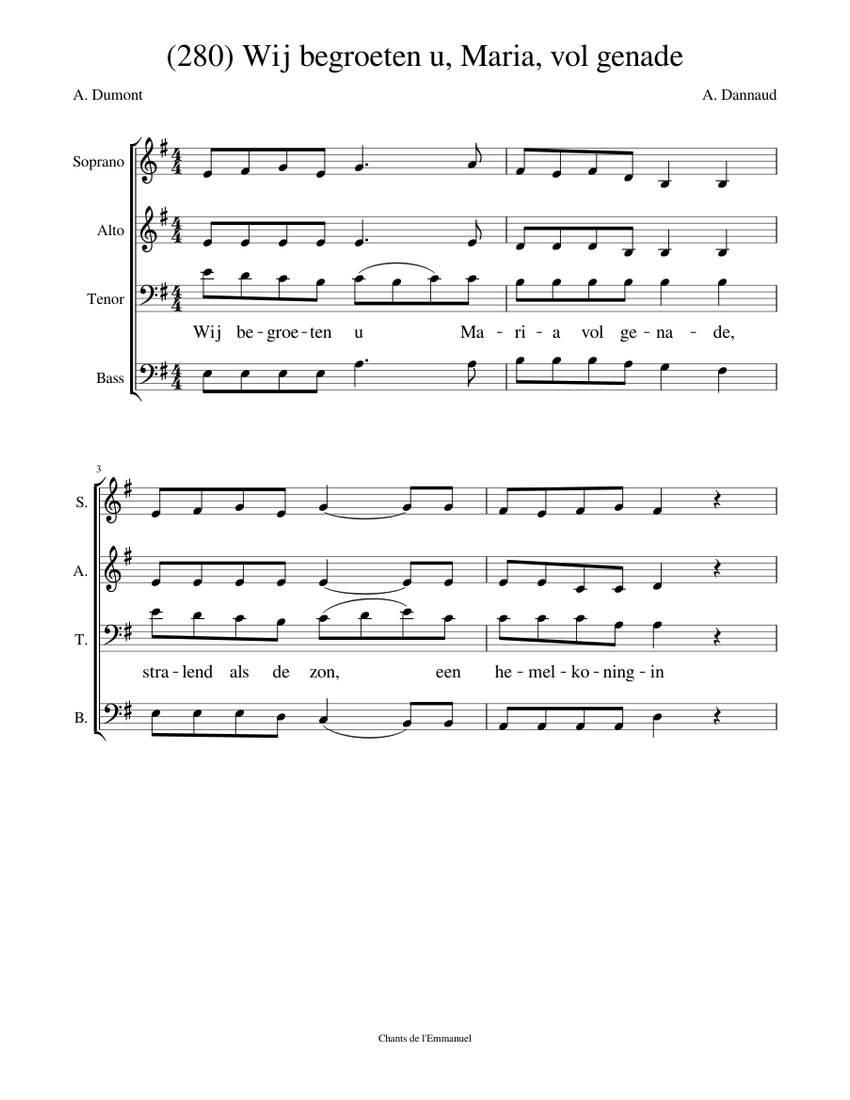 (280) Wij begroeten u, Maria, vol genade Sheet music for Bass guitar ...