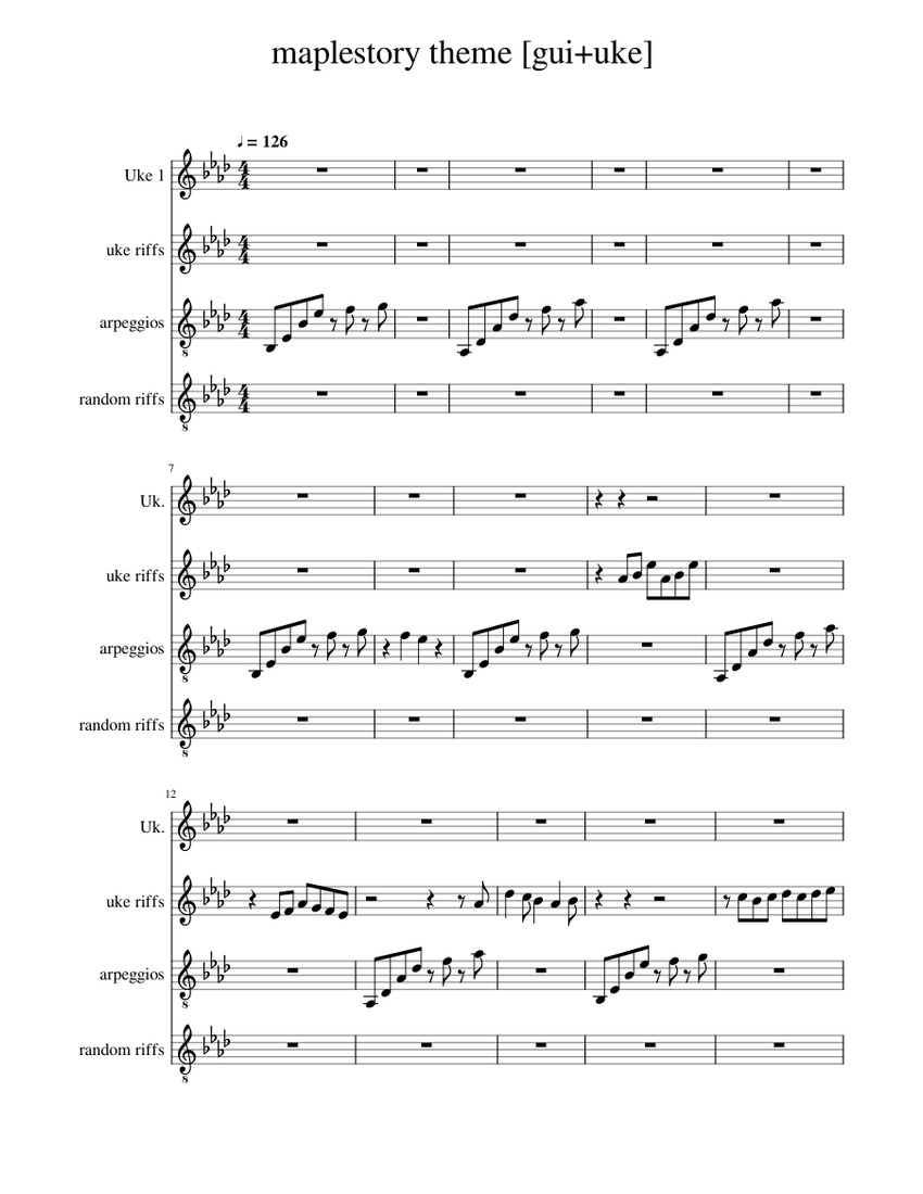 maplestory theme gui+uke Sheet Music for Guitar, Ukulele (Mixed Quartet ...