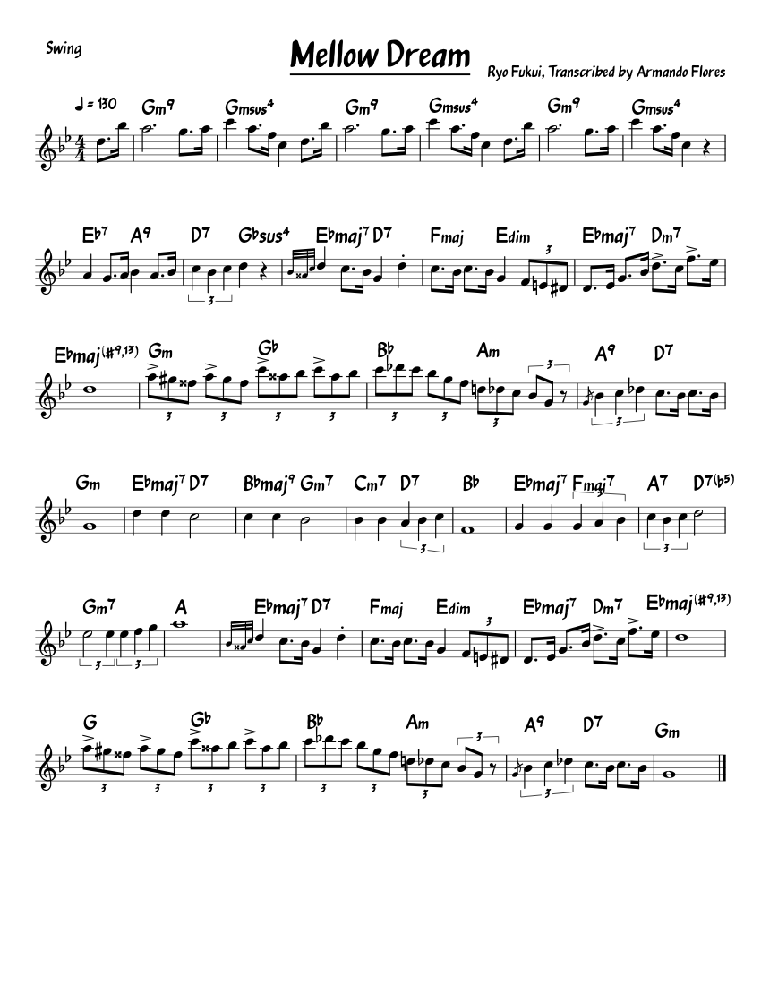 Mellow Dream lead sheet Sheet Music with Chords for Piano (Solo) easy ...