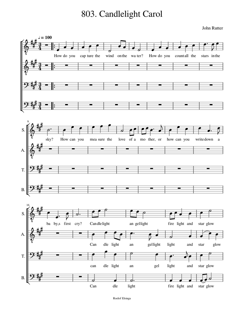 803. Candlelight Carol Sheet music for Soprano, Alto, Tenor, Bass voice ...