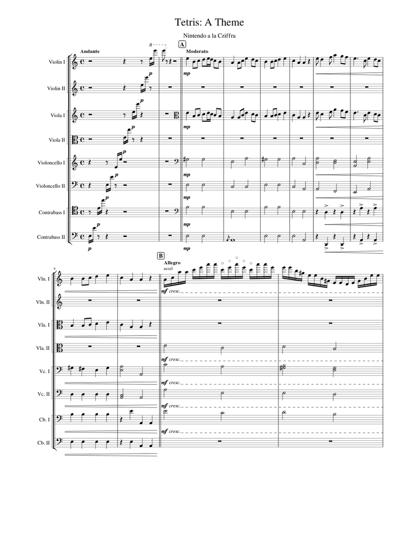 Tetris__A_Theme Sheet music for Contrabass, Violin, Viola, Cello ...