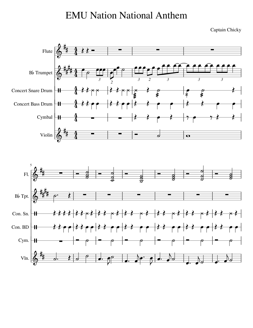 EMU Nation National Anthem Sheet music for Flute, Trumpet in b-flat ...