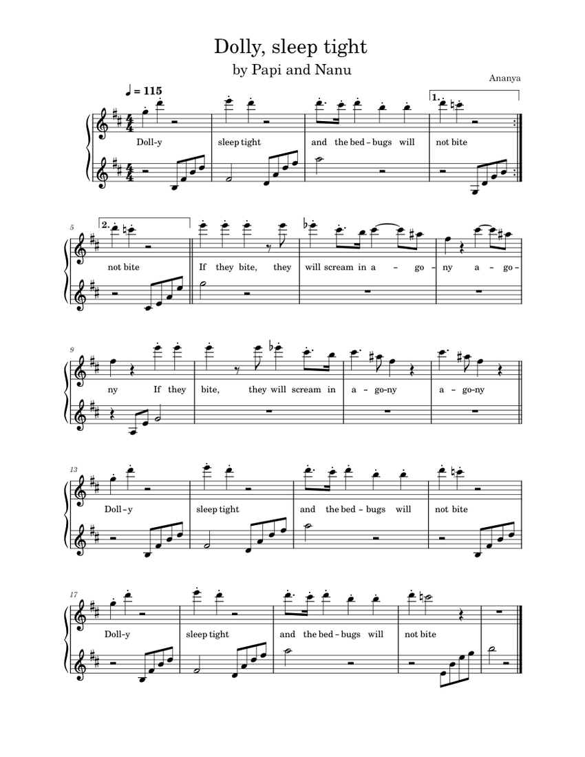 Dolly, sleep tight - Papi and Nanni Sheet music for Piano (Solo) Easy ...