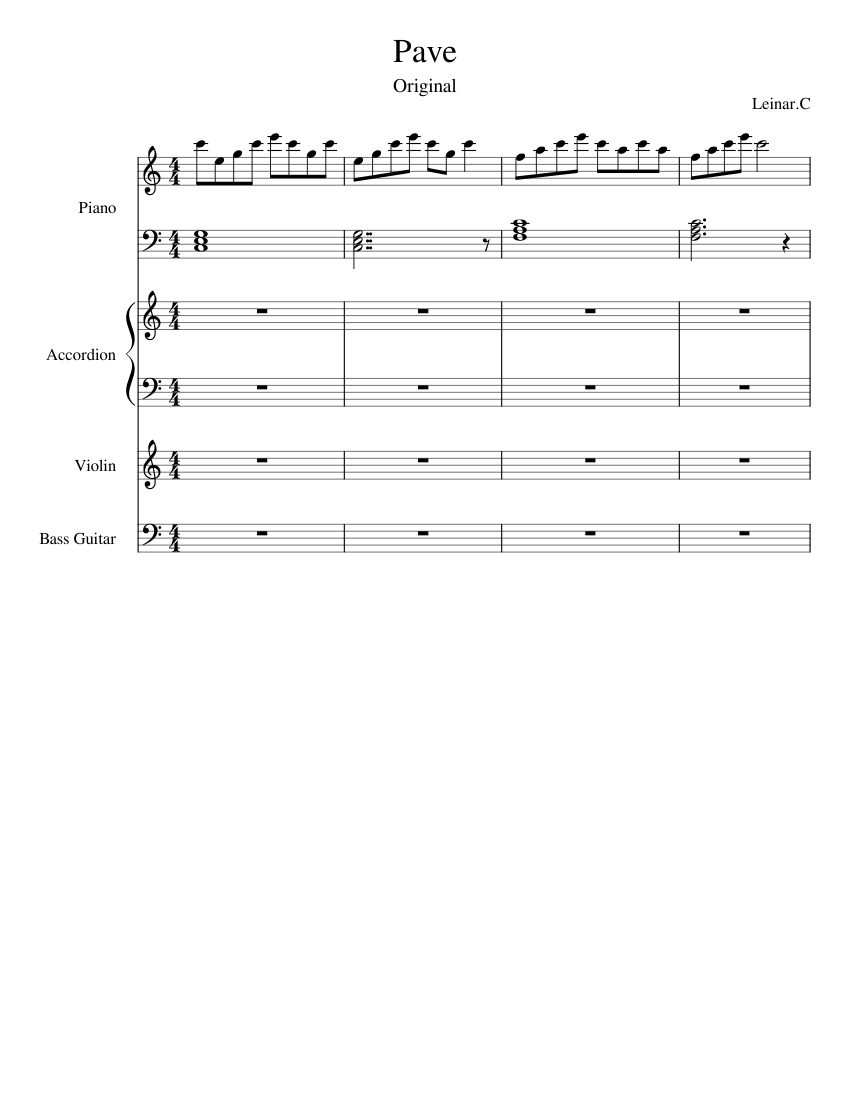 Pave Sheet music for Piano, Accordion, Violin, Bass guitar (Mixed ...