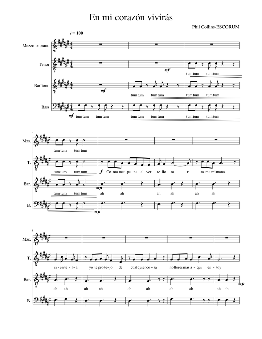 En mi corazon estaras Sheet music for Tenor, Bass voice, Baritone ...