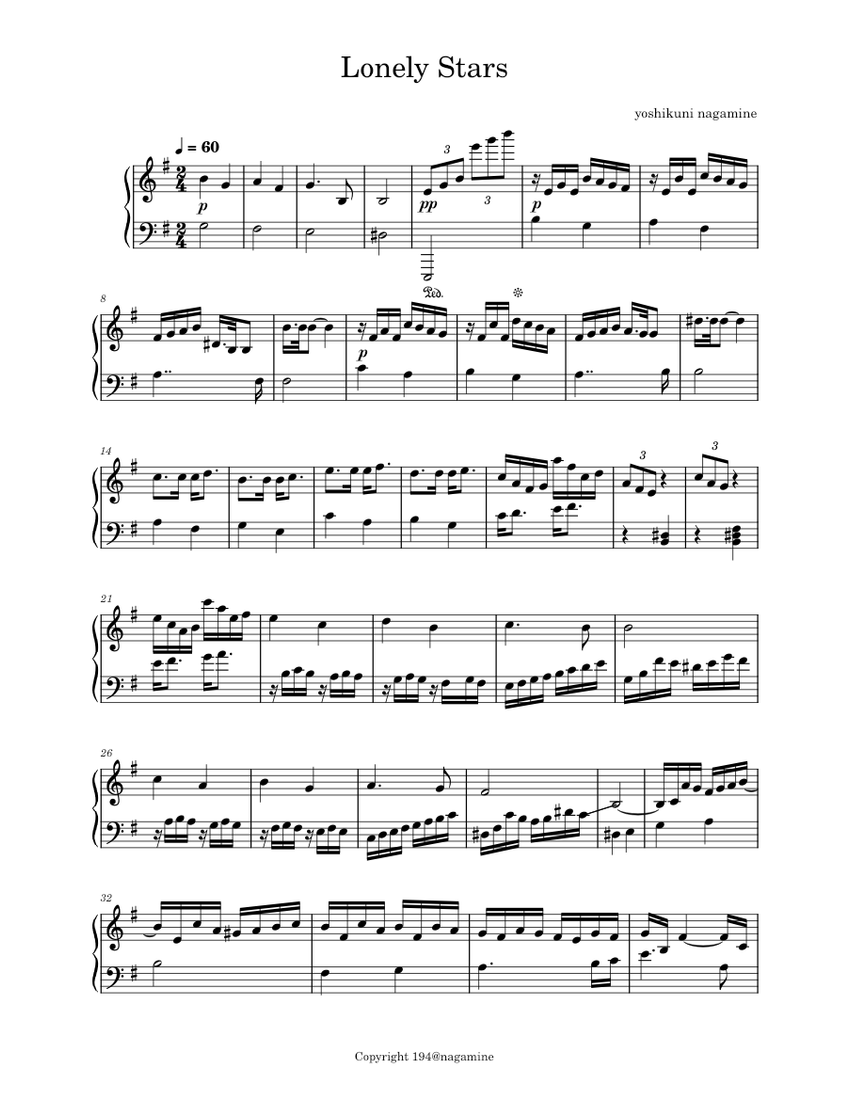 Lonely Stars Sheet music for Piano (Solo) | Musescore.com