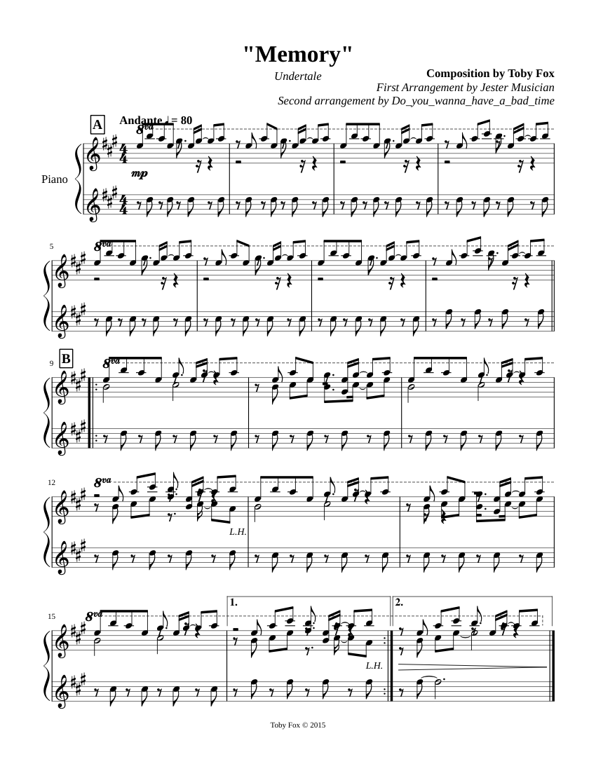 Undertale Memory Sheet Music for Piano (Solo) easy | MuseScore.com