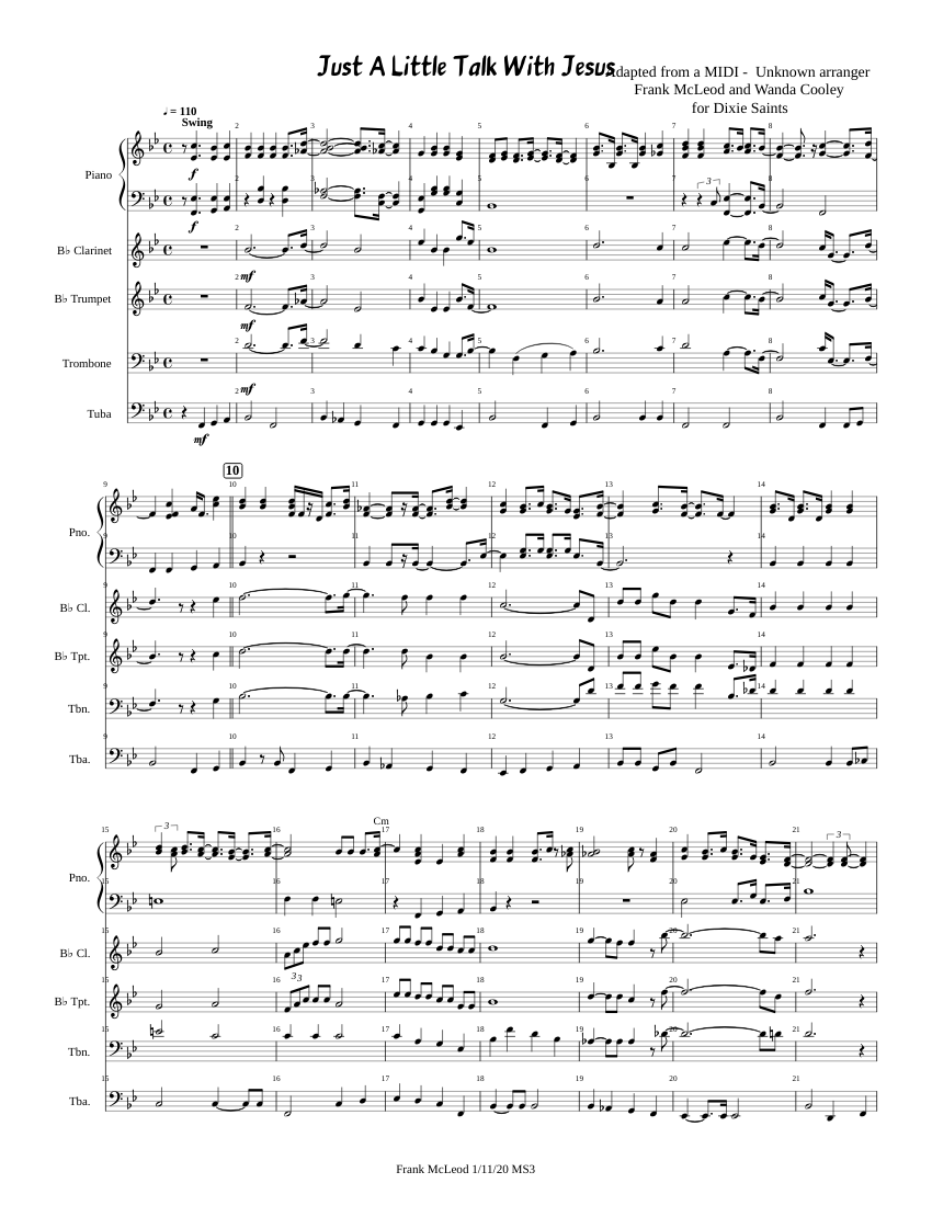 Just a Little Talk Sheet music for Piano, Trombone, Tuba, Clarinet in b ...