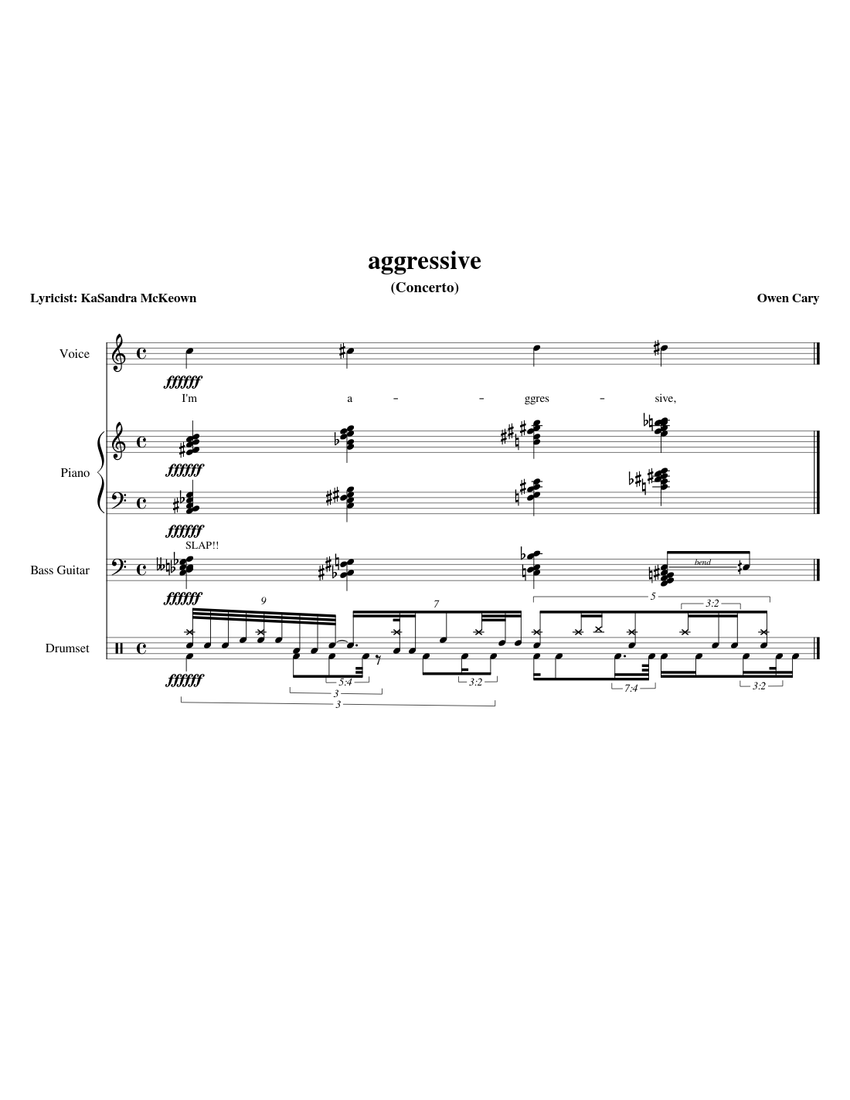 aggressive Sheet music for Piano, Vocals, Bass guitar, Drum group ...
