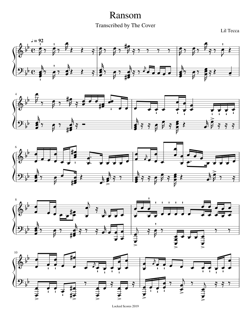 Ransom - Lil Tecca Sheet Music for Piano (Solo) | MuseScore.com