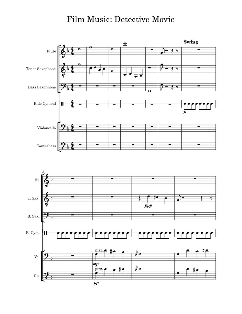 Film Music: Detective Movie Sheet music for Flute, Saxophone tenor ...