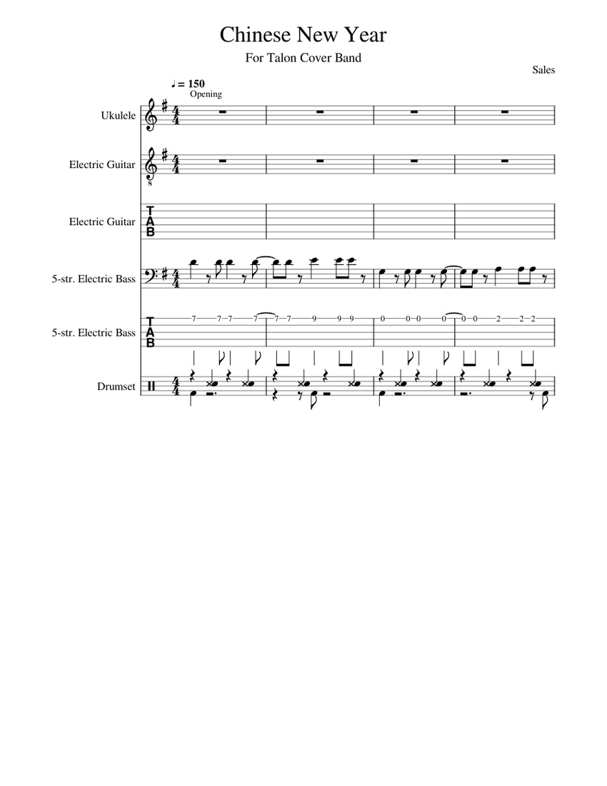 Chinese New Year Sheet music for Guitar, Bass guitar, Drum group ...