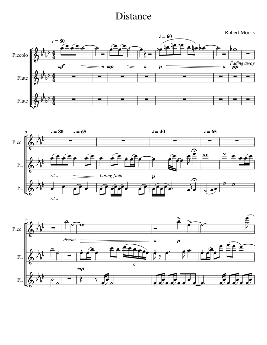 Flute Trio Mvmt 2 "Distance" Sheet music for Flute piccolo, Flute ...
