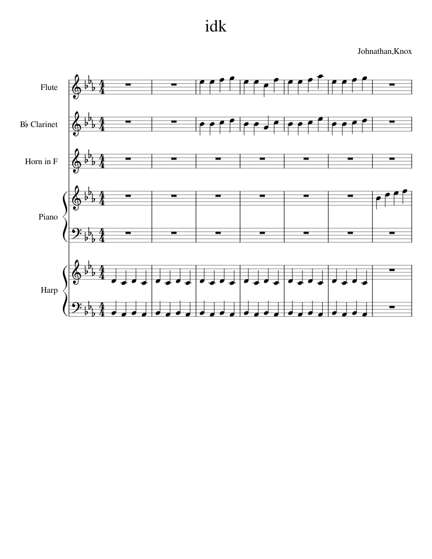 idk Sheet music for Piano, Flute, Clarinet in b-flat, French horn ...