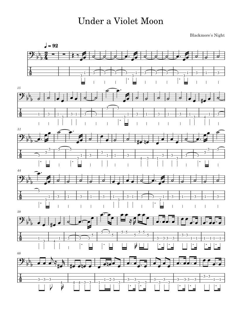 Under a violet moon – Blackmore's Night (Bass Tab) Sheet Music for Bass ...