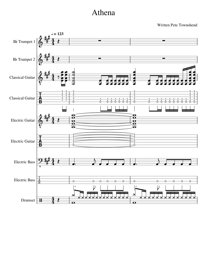 Athena Sheet music for Trumpet in b-flat, Guitar, Bass guitar, Drum ...