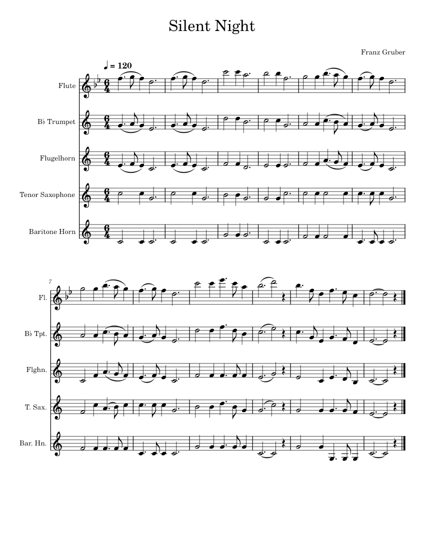 Silent night – Misc Christmas Sheet music for Flugelhorn, Flute ...
