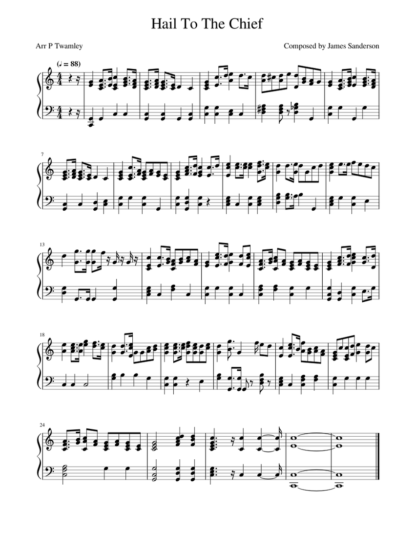 Hail To The Chief Sheet Music for Piano (Solo) | MuseScore.com
