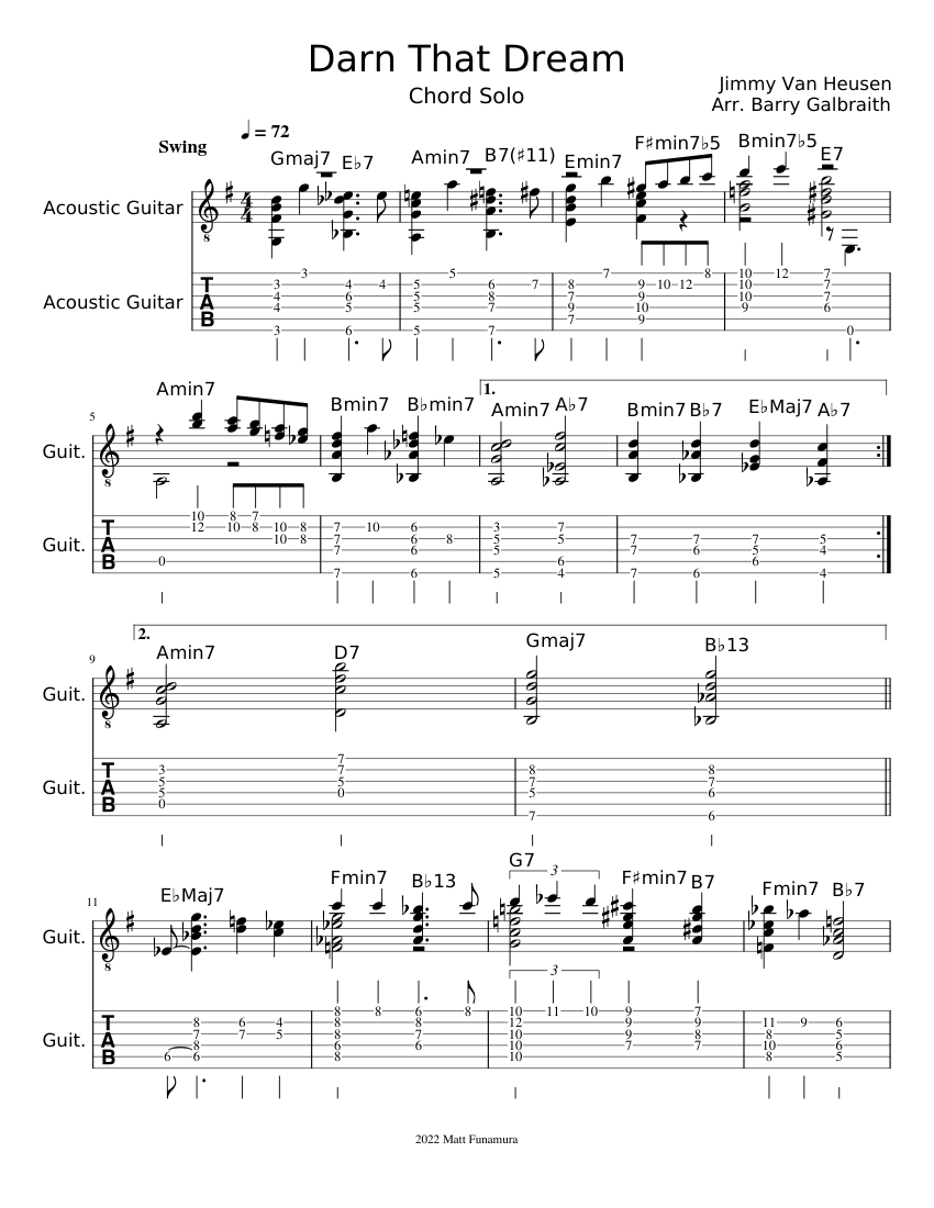 Darn That Dream – Jimmy Van Heusen, Arranged by Barry Galbraith, Tabbed ...