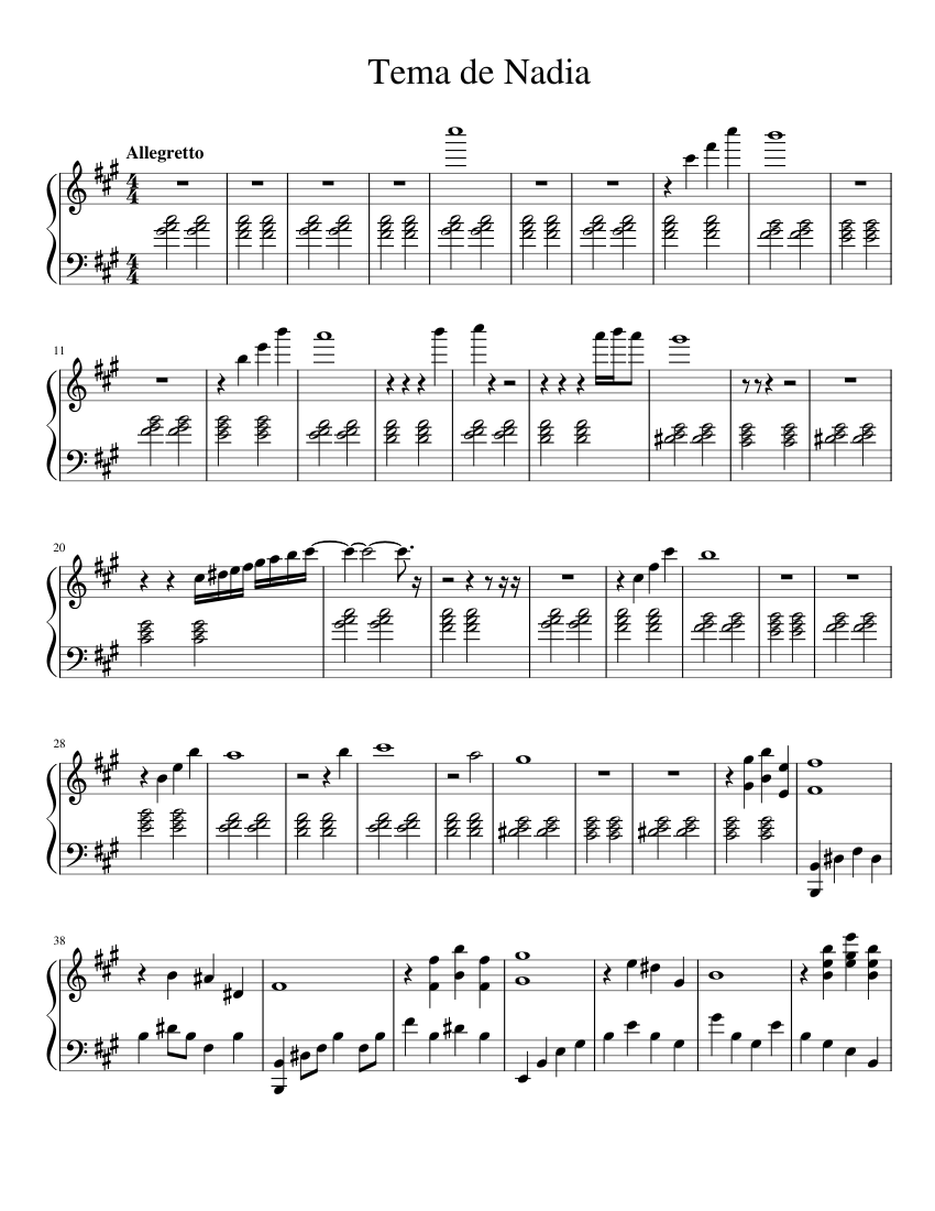 Tema de Nadia Sheet music for Piano (Solo) | Musescore.com