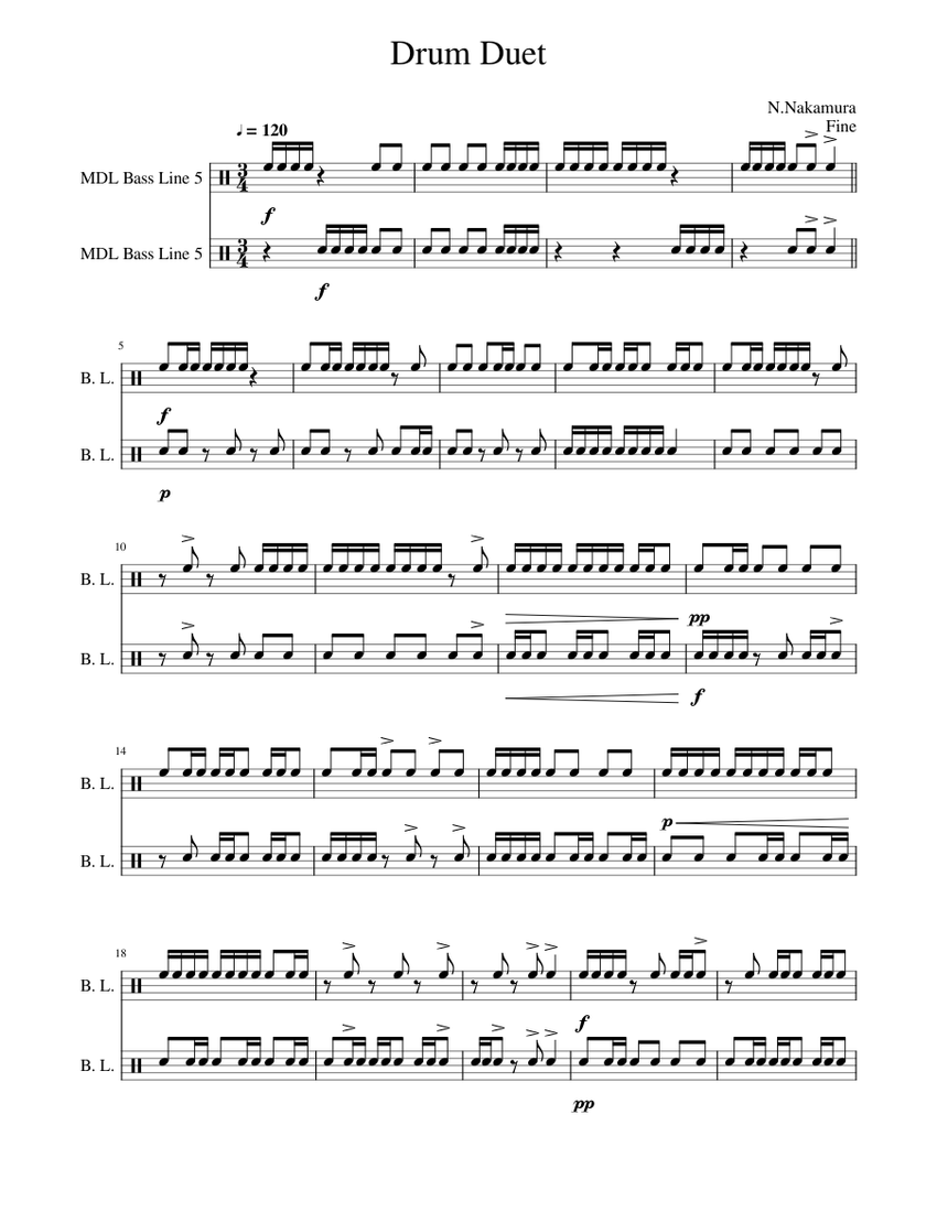 Drum Duet Sheet music for Bass drum (Percussion Duet) | Musescore.com