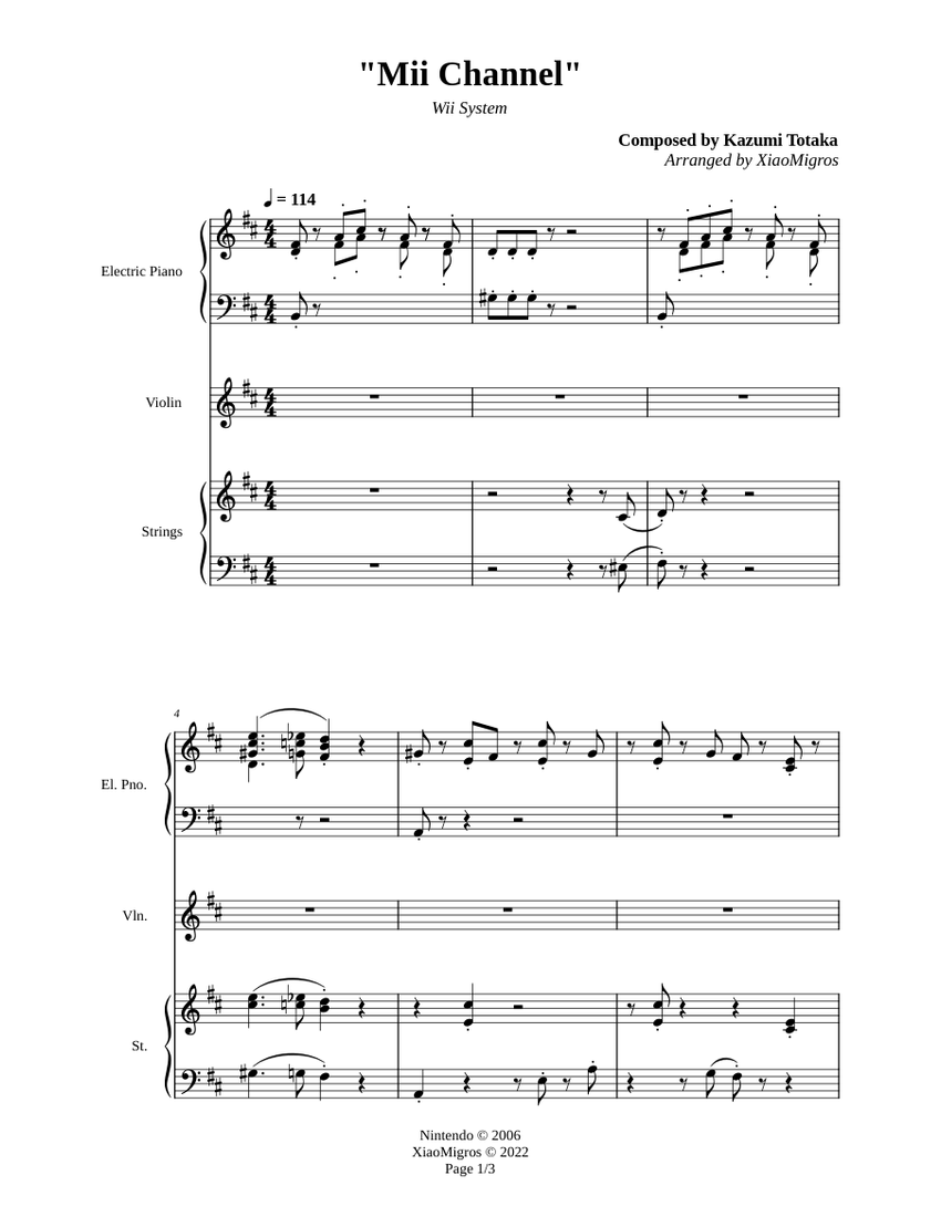 Mii Channel Theme Sheet Music for Piano, Strings group (Mixed Ensemble ...