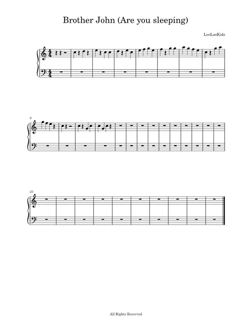 Brother John Are you sleeping Sheet Music for Piano (Solo) Easy ...
