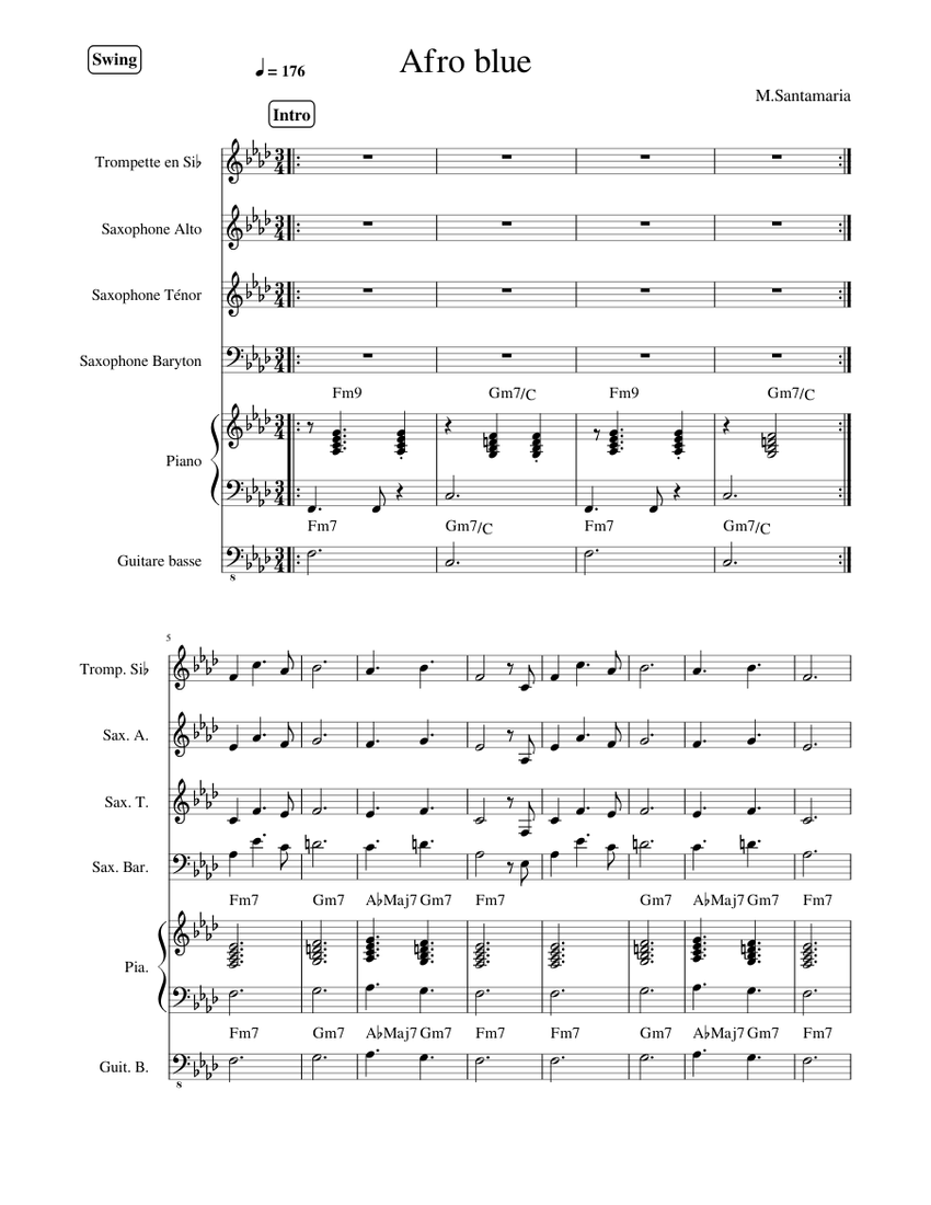 Afro blue Sheet Music with Chords for Piano, Saxophone alto, Saxophone ...