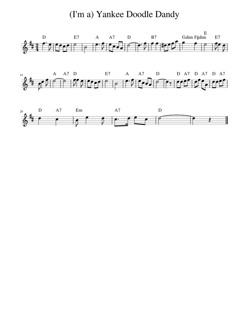 (I'm a) Yankee Doodle Dandy Sheet Music with Chords for Piano (Solo ...