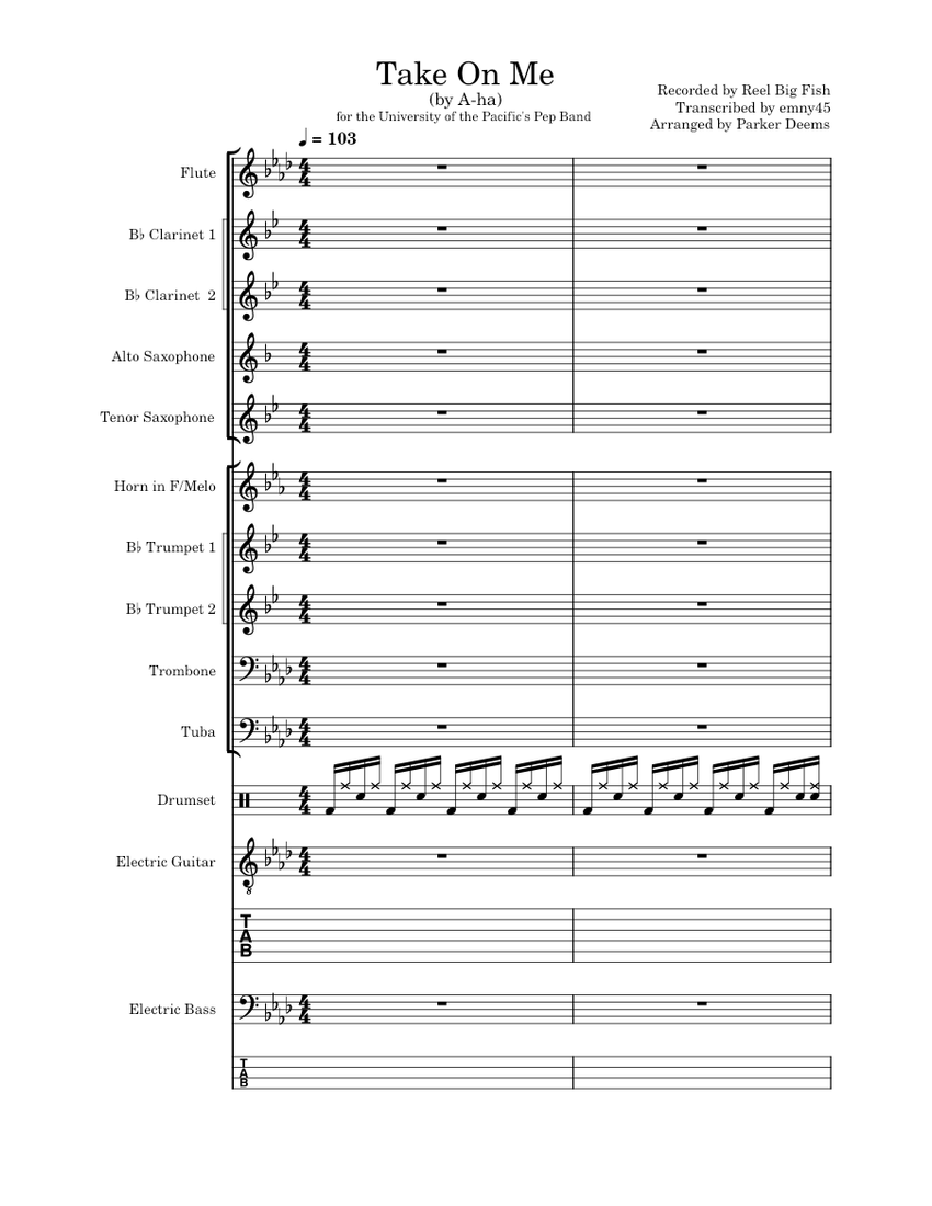 Take on me – Reel Big Fish Sheet Music for Trombone, Tuba, Flute ...