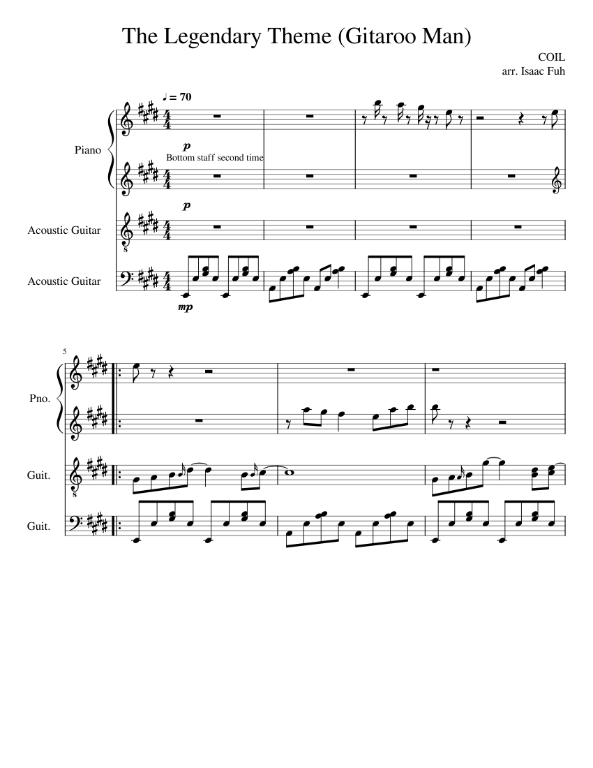 The Legendary Theme (Gitaroo Man) Sheet Music for Piano, Guitar (Mixed ...