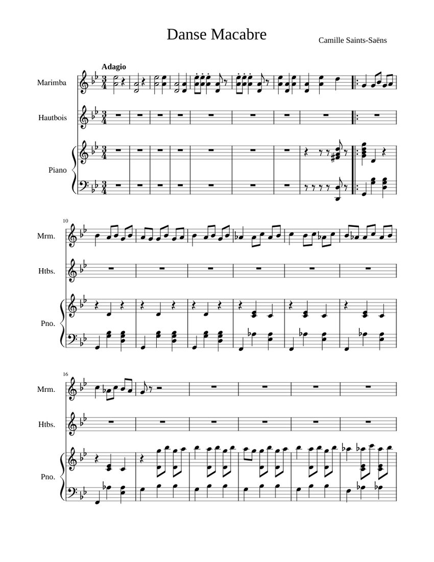 Danse Macabre, Camille Saint Saens, easy piece Sheet Music for Piano ...