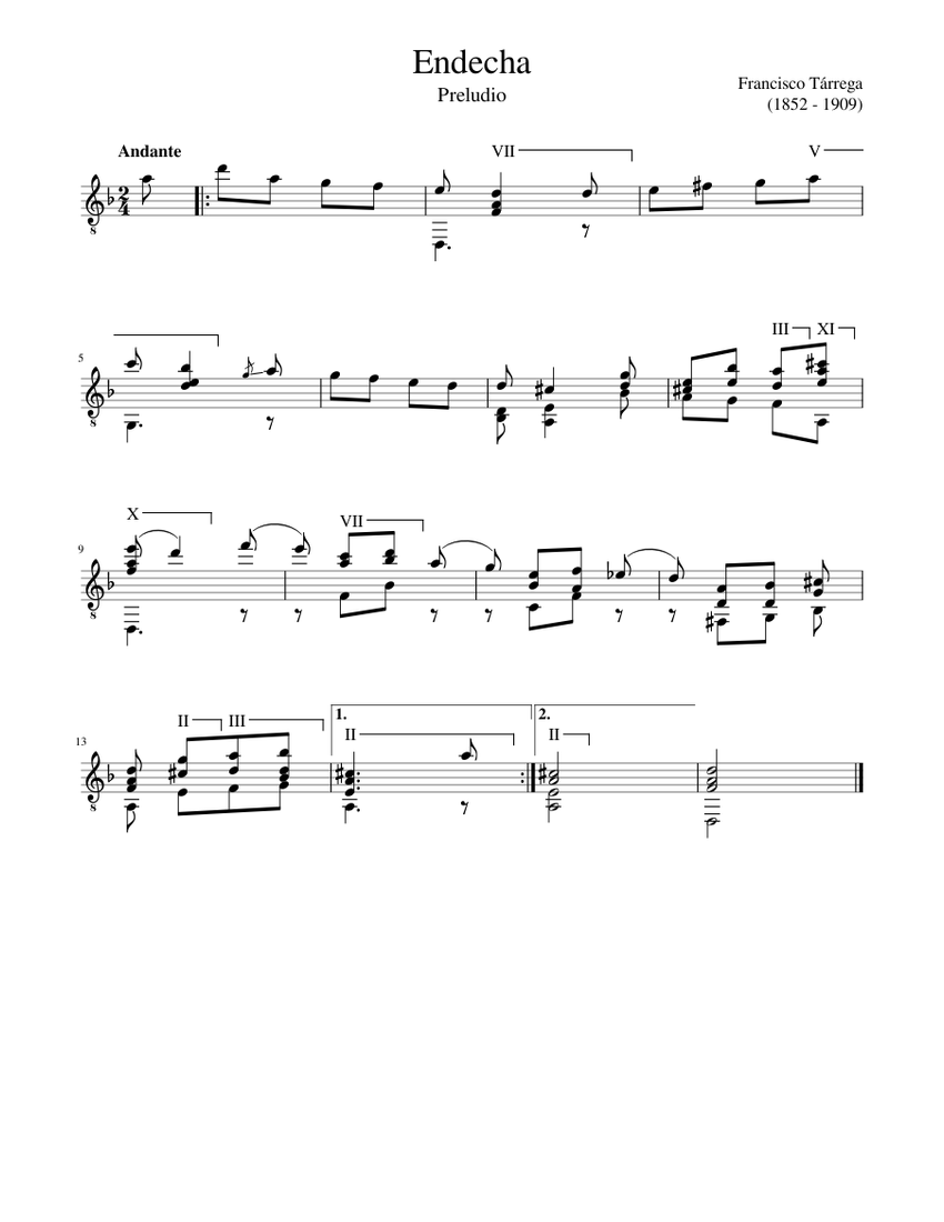 Francisco Tárrega - Endecha Sheet Music for Guitar (Solo) | MuseScore.com
