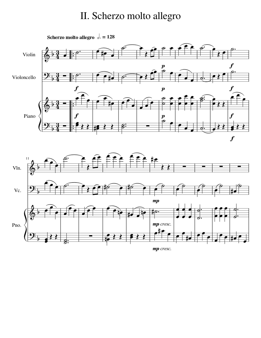 Scherzo in D minor Sheet music for Piano, Violin, Cello (Piano Trio ...
