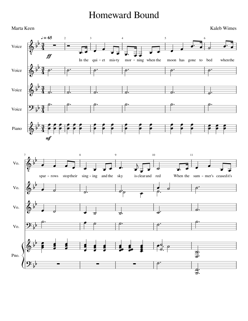 Homeward Bound Sheet music for Piano, Vocals (Mixed Quintet ...