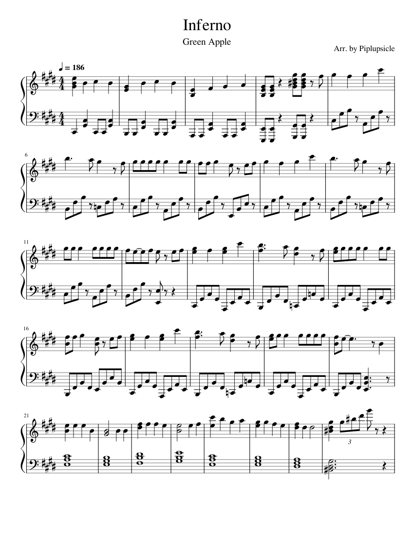 Inferno - Fire Force OP Sheet Music for Piano (Solo) | MuseScore.com