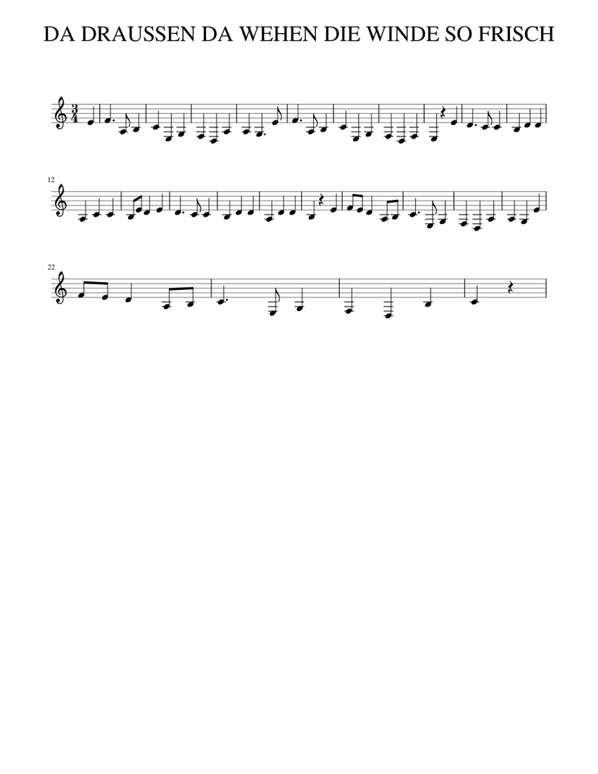 Da Draussen Da Wehen Die Winde So Frisch Sheet Music For Piano Solo