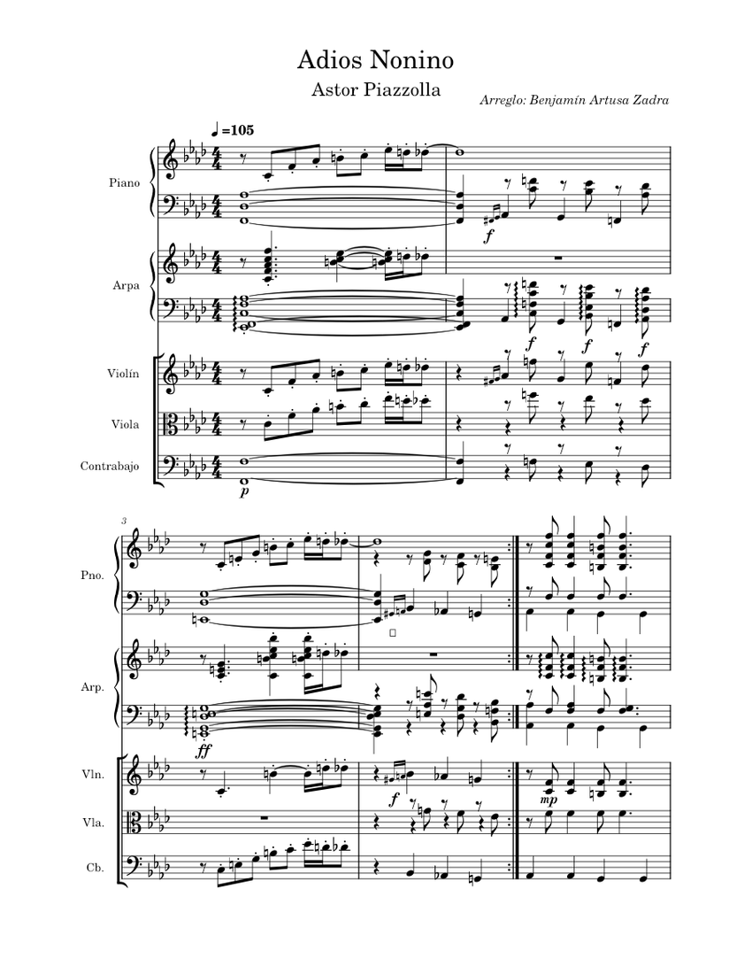 Adios nonino – Astor Piazzolla Arreglo: Benjamín Artusa Zadra Sheet ...