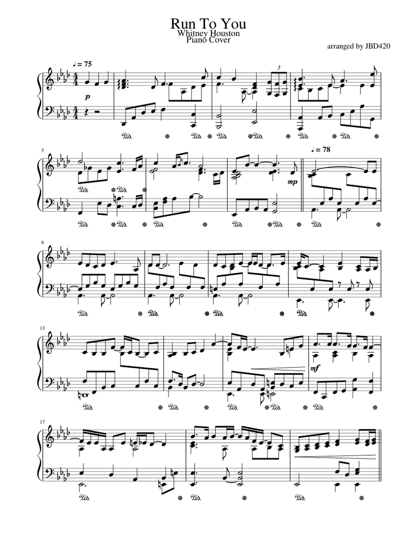 Run To You Sheet Music for Piano (Solo) | MuseScore.com