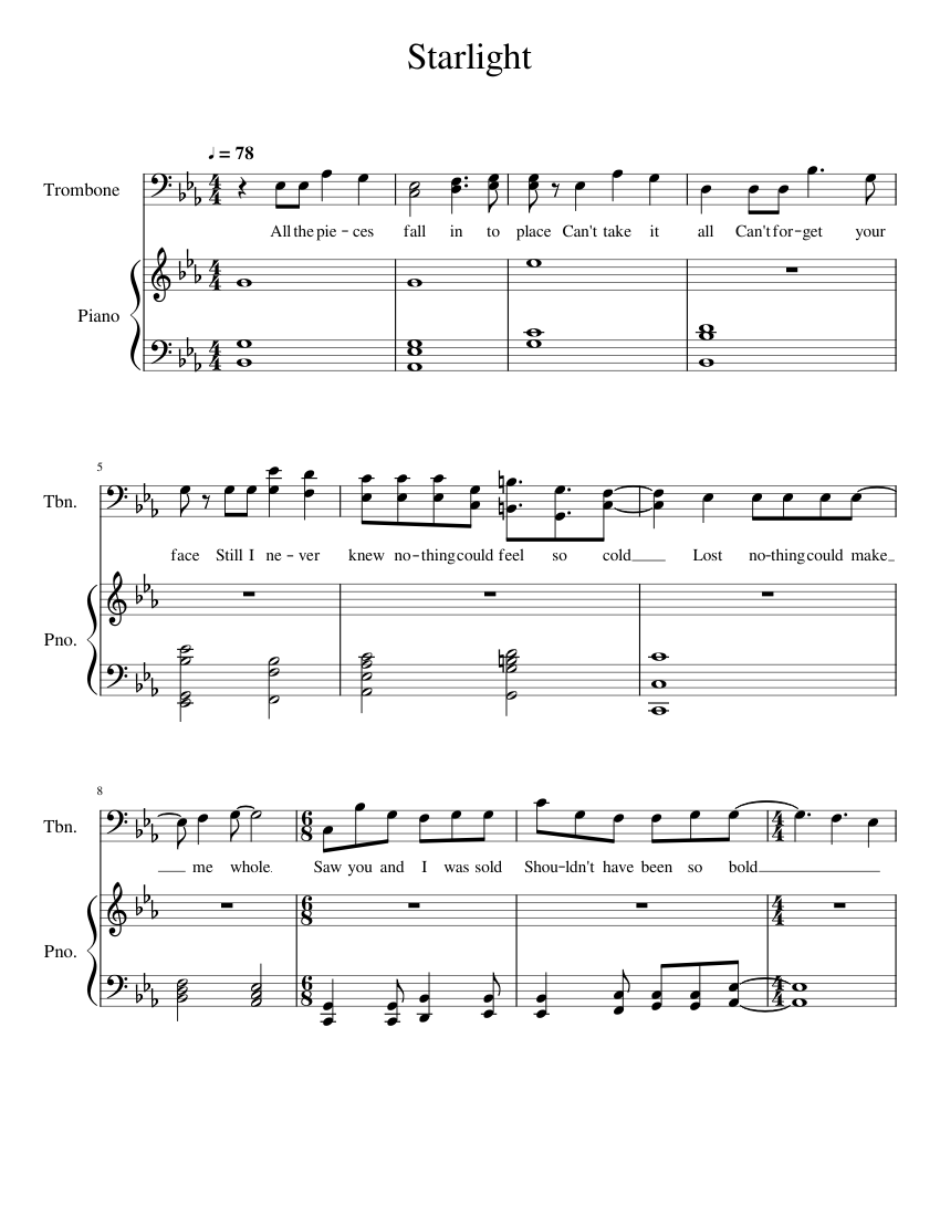 Starlight Sheet music for Piano, Trombone (Solo) | Musescore.com