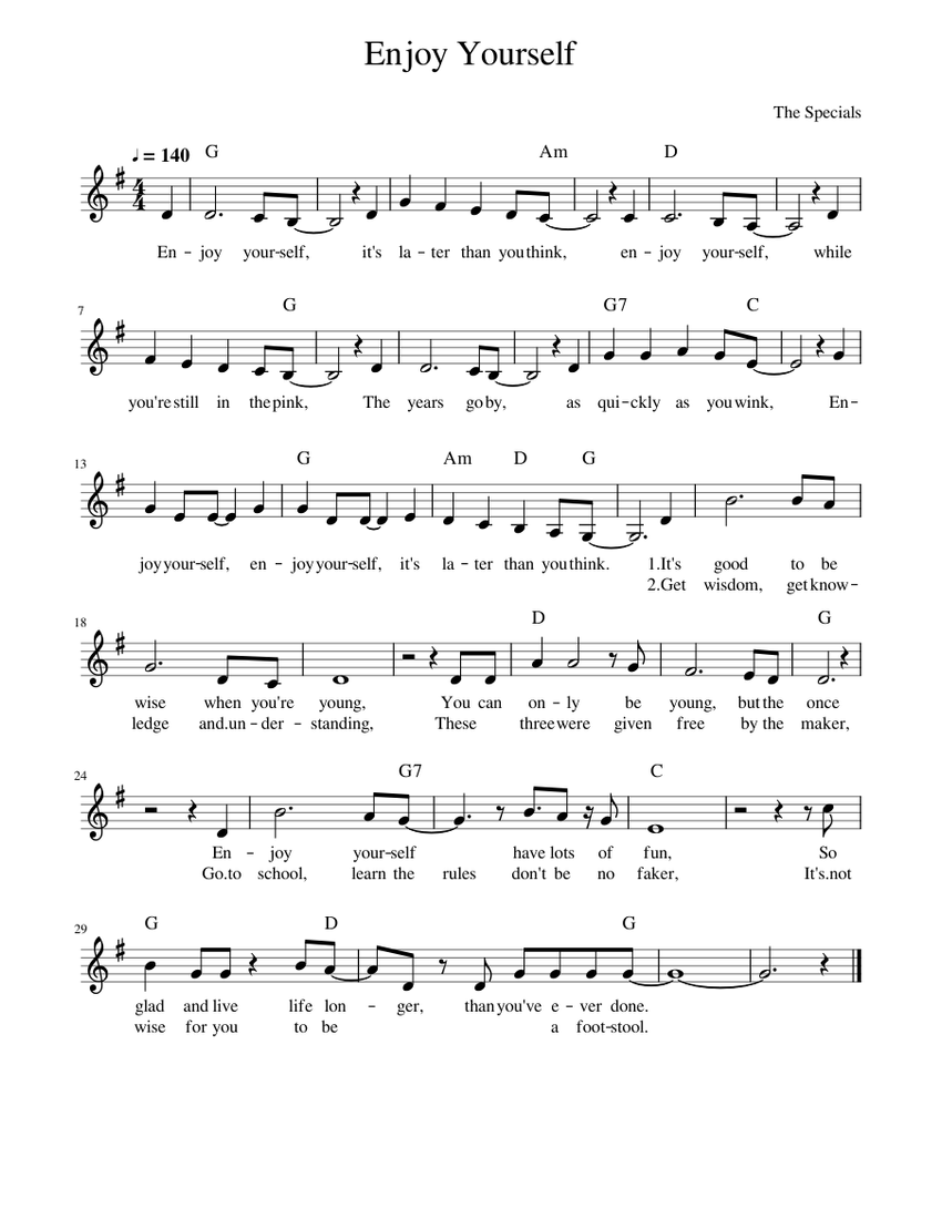 Enjoy Yourself Sheet Music with Chords for Piano (Solo) easy ...