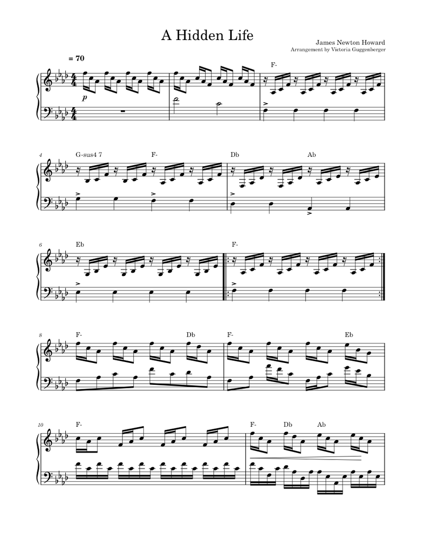 A Hidden Life – James Newton Howard Sheet Music for Piano (Solo ...