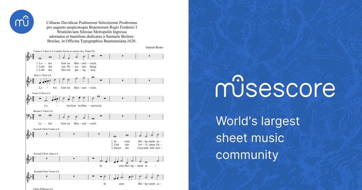 Samuel Besler Citharae Davidicae 1620 Ps CL Sheet music for Alto, Tenor ...