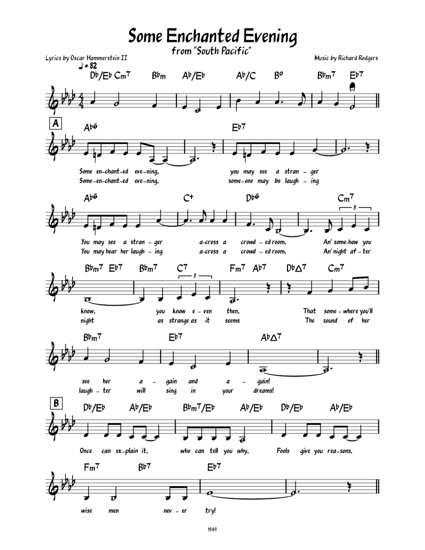 Some Enchanted Evening – Rodgers & Hammerstein Sheet Music with Chords ...