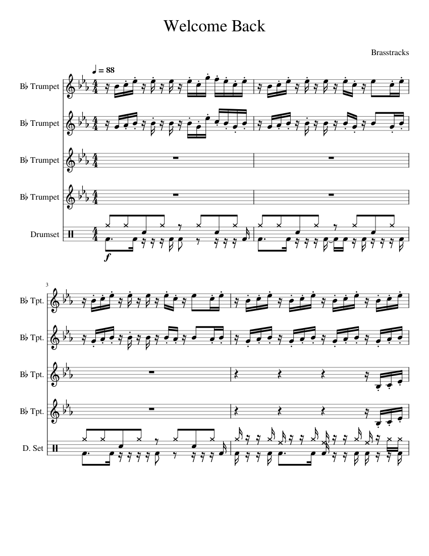 Welcome Back Sheet Music for Trumpet in b-flat, Drum group (Brass Band ...