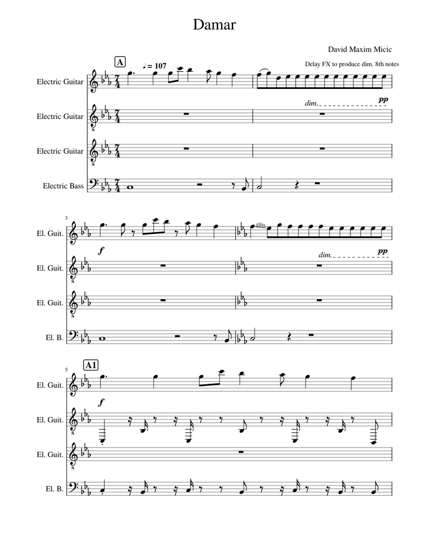 Damar - David Maxim Micic Sheet music for Guitar, Bass guitar (Mixed ...