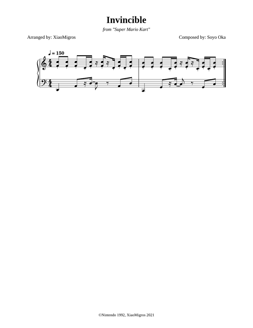 Invincible - Super Mario Kart Sheet Music for Piano (Solo) Easy ...