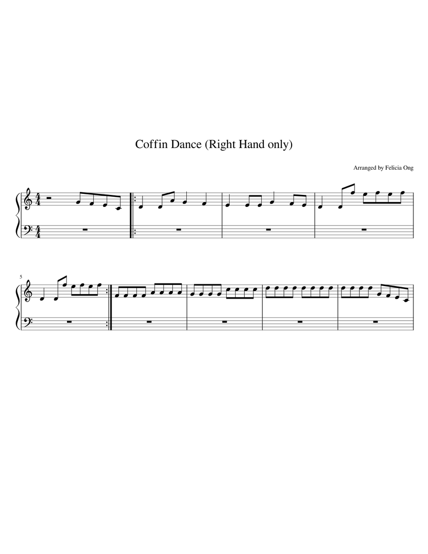Coffin Dance (Right Hand only) Sheet Music for Piano (Solo) Easy ...