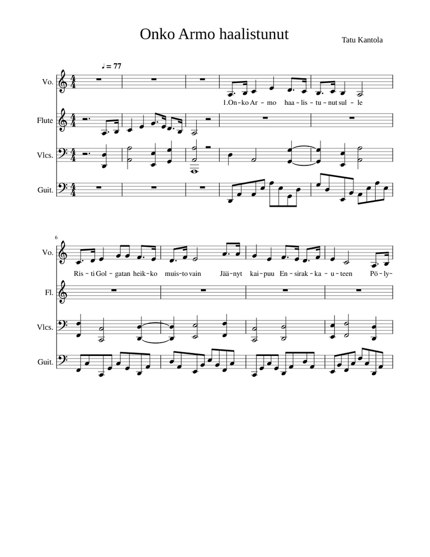 Onko Armo haalistunut - Tatu Kantola Sheet music for Vocals, Flute ...