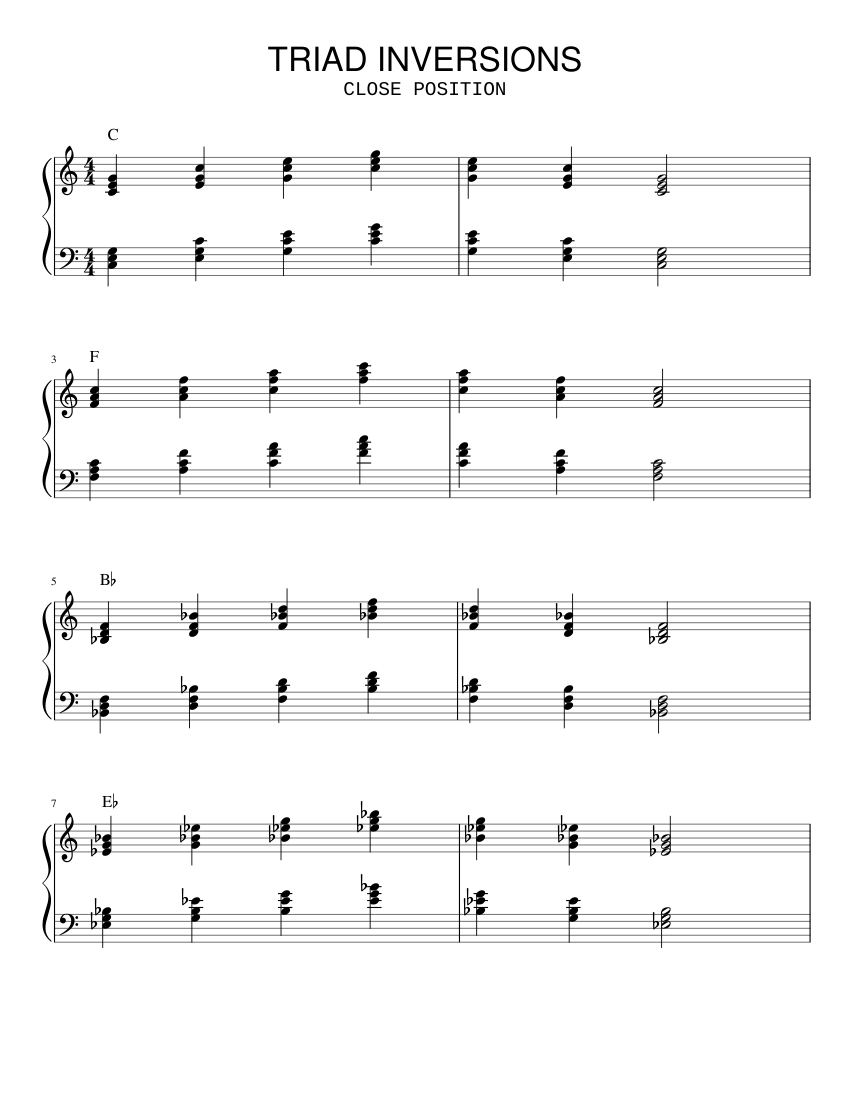 Triad Inversions Close Position Sheet music for Piano (Solo ...